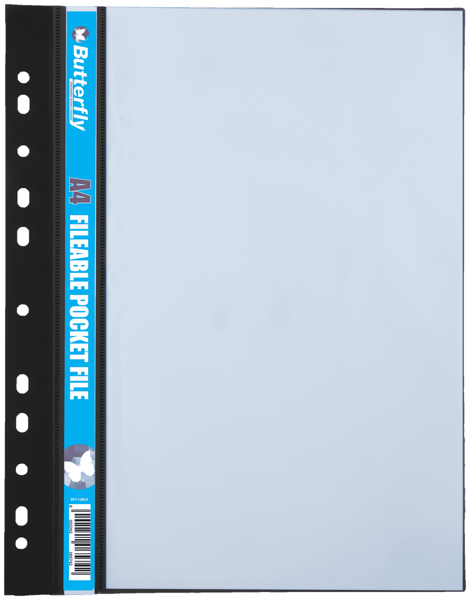 Pocket File BUTTERFLY Fileable - A4 10 Sleeve (BLACK) – Stationery Net